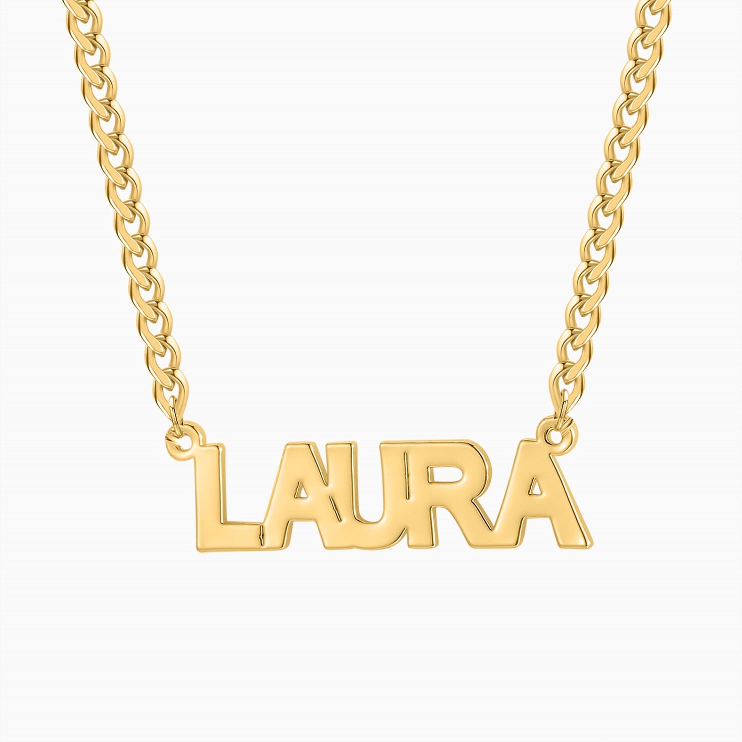 Laura Block Name Necklace w/ Cuban Chain – Hazels Charm